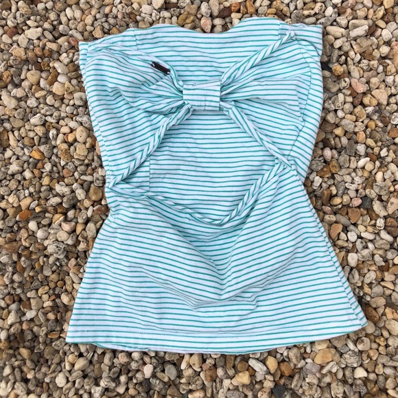 Poof! | Tops | Poof Mint Blue Bow Striped Strapless Tube Top | Poshmark